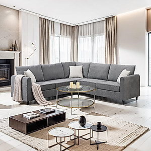 HBRR L-Shaped Sectional Sofa Couch with 3 Pillows, Modern Upholstered Living Room Furniture Sets for Apartment Office Dorm, Grey