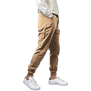 Southpole Men's Quick Dry Basic Nylon Jogger Pants, Lightweight, Water Resistant, Sand, Small