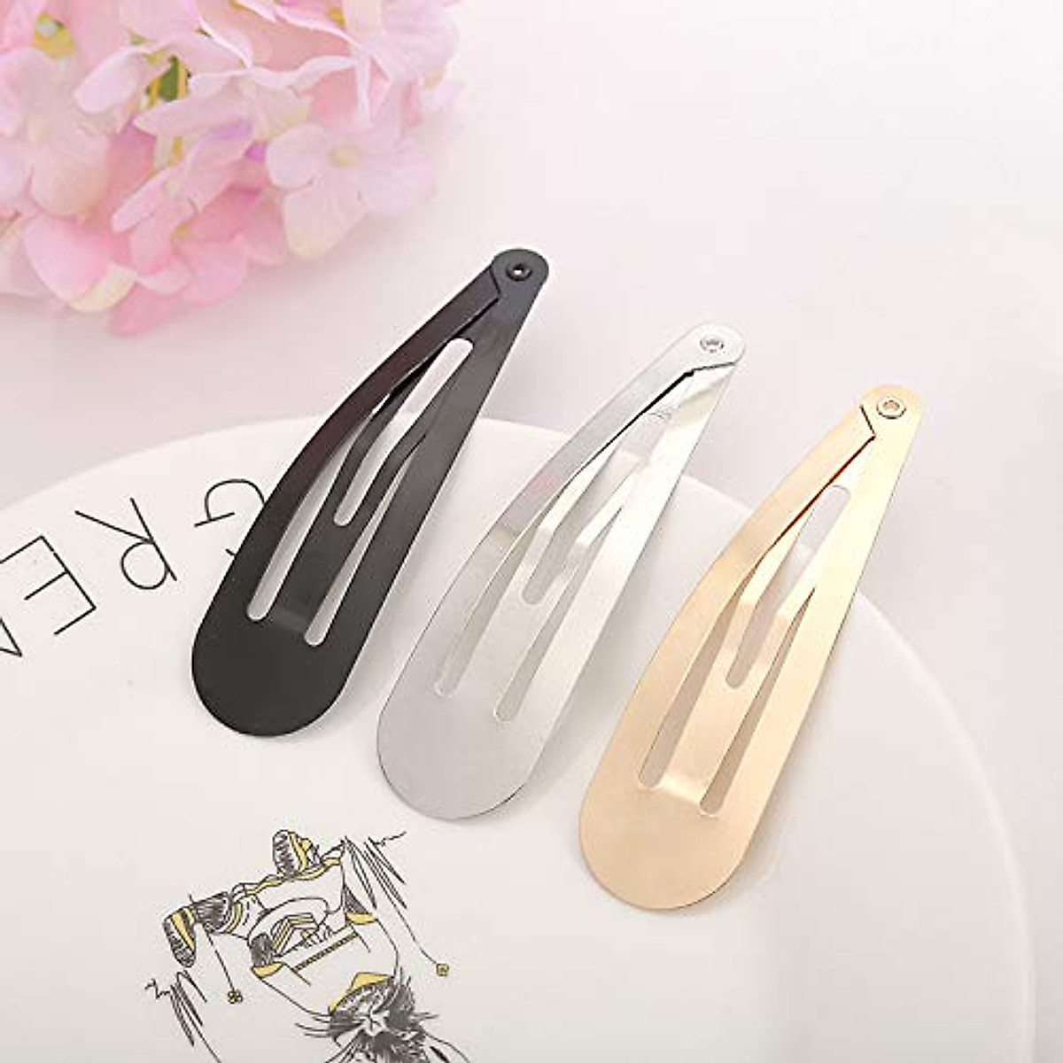 60 Pcs Snap Hair Clips with Storage Box, 2 Inch No Slip Metal Hair Clips Barrettes for Styling, Hair Pins Accessories for Toddlers, Girls, Kids, Teens, Women(Gold, Silver, Black)