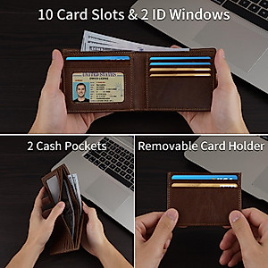 Swallowmall Mens Wallets Genuine Leather RFID Blocking Bifold Wallet For Men with Removable Card Holder 2 ID Window 10 Card Holders