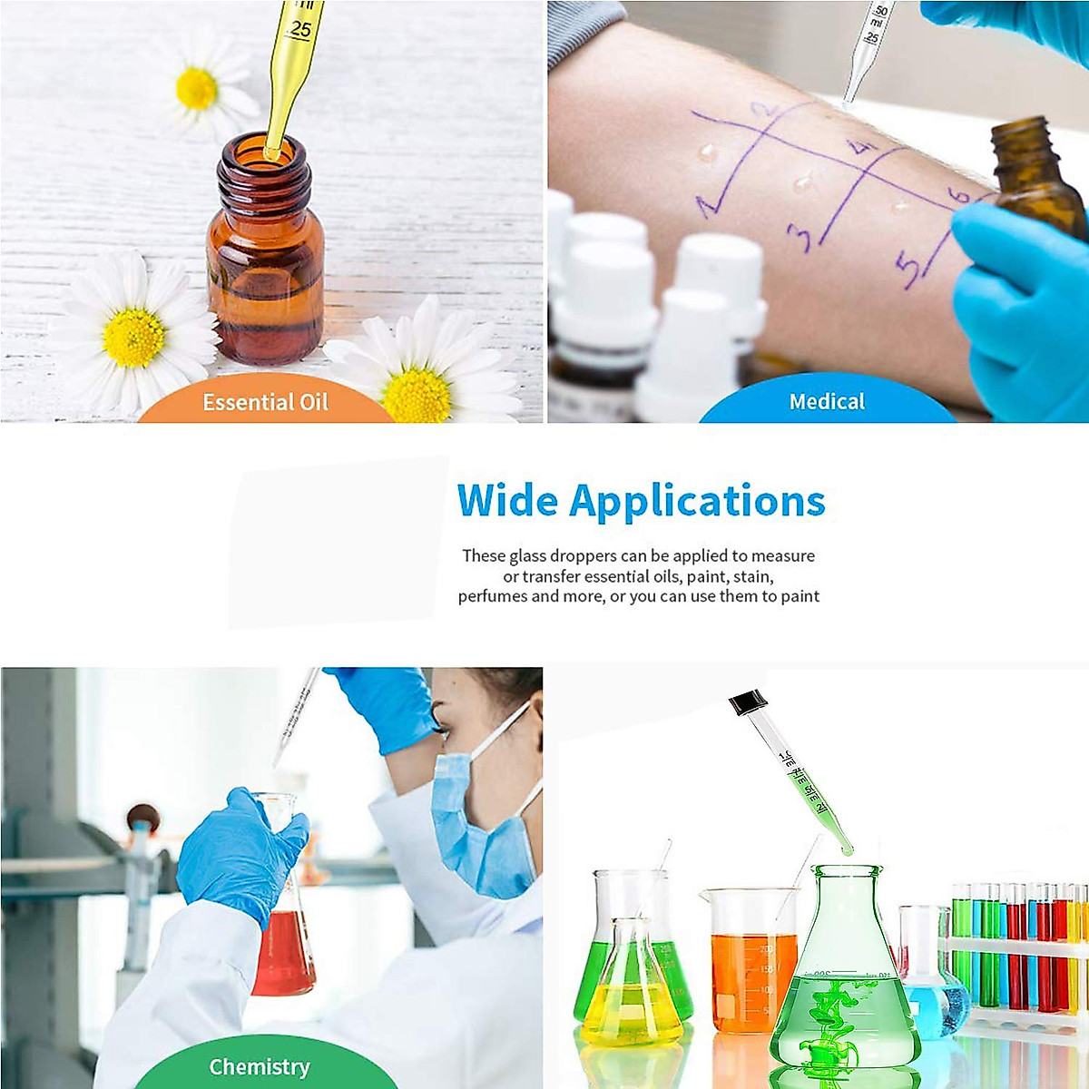 20pcs 1ml Glass Dropper,Essential Oil Dropper Pipette, Straight-Tip Calibrated Glass Medicine Dropper.