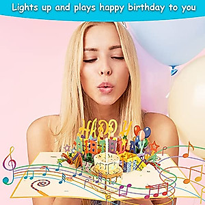 Gradient Mode Birthday Card, Musical Birthday Cards with Light and Music, Blowable Candle 3D Birthday Pop Up Cards, Blow Out LED Candle, Light Show and Play Happy Birthday Song For Women Men (Yellow)