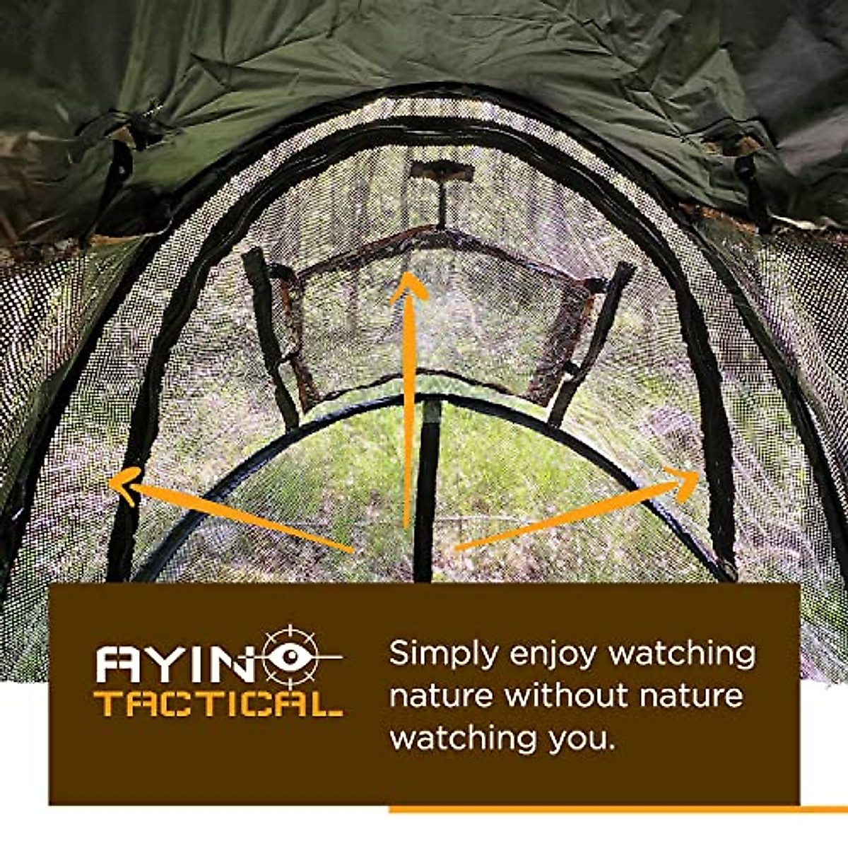 AYIN Hunting Chair Blind See Through with Carrying Bag, 1 Person Pop Up Ground Chair Blinds 270 Degree, Portable Durable Hunting Chair Tent for Deer & Turkey Hunting (Camouflage)