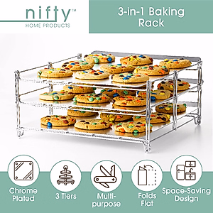 Nifty 3-in-1 Baking Rack – Nickel Chrome Plating, Cooling & Baking Rack, Multipurpose Kitchen Accessory, Folds Flat for Easy Storage, Use for Cookies, Pizzas, Baked Goods