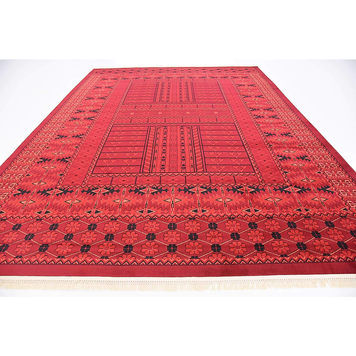 Unique Loom Tekke Collection Over-Dyed Saturated Traditional Torkaman Area Rug, 9 x 12 ft, Red/Black