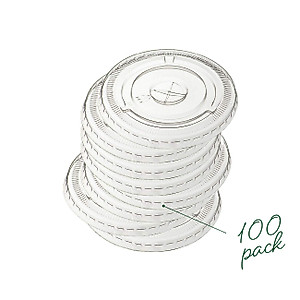 [100 Count] Clear PET Plastic Flat Lids With Straw Slot for 12, 16, 20 & 24 oz. Milkshake Cups