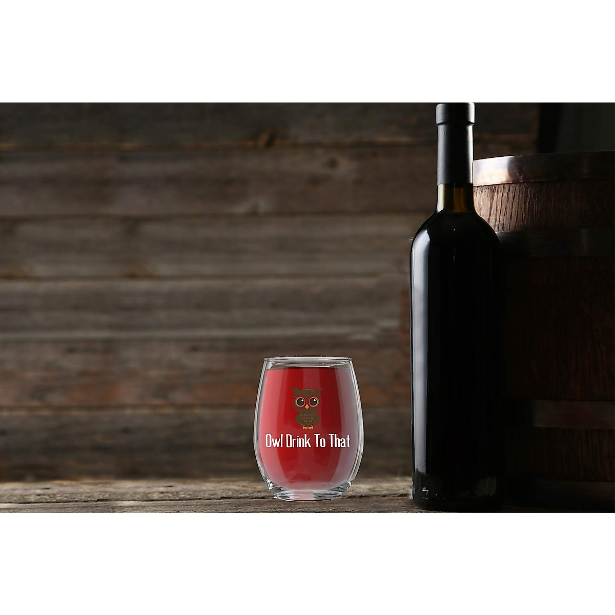 Owl Drink To That - Funny 15oz Crystal Stemless Wine Glass Great Idea for Happy Birthday Gifts Women or Men, Unique for Her, Mom, Sister, Wife Boss Kitchen Decor and Decorations Housewarming