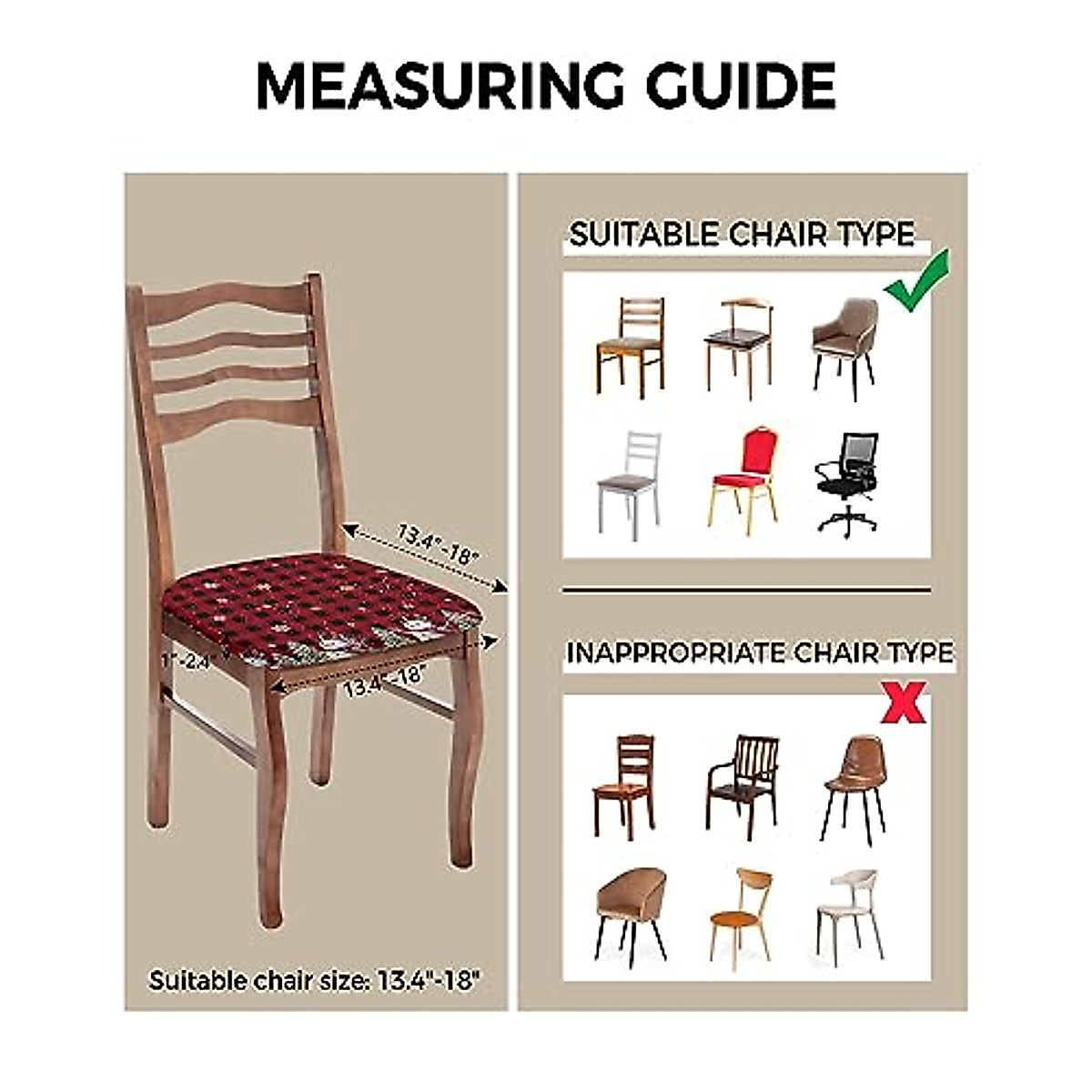 Christmas Seat Covers for Dining Room Chairs,Snowman Xmas Tree Red Black Buffalo Plaid Fitted Stretch Jacquard Chair Seat Covers,Removable Washable Kitchen Dining Chair Slipcovers Protector Set of 4