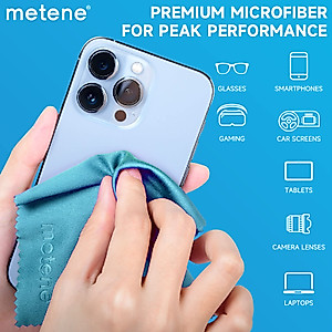 Metene 15 Pack Microfiber Cleaning Cloths (6"x7") in Individual Vinyl Pouches | Glasses Cleaning Cloth for Eyeglasses, Phone, Screens, Camera Lens and Other Delicate Surfaces Cleaner (Blue)