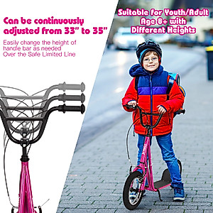 GYMAX Scooter, Kids & Adults Off-Road Scooter with 12" Inflatable Wheels, Adjustable Height Handlebar, V-Type Handbrakes & Axle Pegs for All Terrain, 8+ (Pink)
