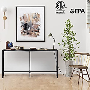 ELYKEN Console Table with Power Outlet, 63” Narrow Sofa Table for Living Room, Long Slim Table with Charge Station and 6.5’ Extension Cord, Black Couch Table with Metal Frame