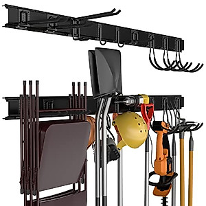 INCLY Garage Tool Storage Rack, 12 PCS Garden Yard Tool Organizer Wall Mount, 72 Inch Adjustable Heavy Duty Steel Garage Organization System with 3 Racks & 9 Wall Hooks