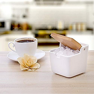 Lucky Goddness Ceramic Sugar Bowl with Bamboo Lid and Spoon,Porcelain Sugar Container for Home Kitchen,Salt Condiment for Sugar Tea Coffee Spice,White,9 Fl oz 270ML