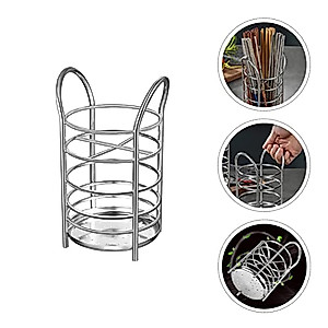 BESTonZON 1pc Stainless for Farmhouse Cutlery Countertop Utensil Rack Organizer Chopstick Holders Stand Round Pot Sponge Pen Black Sink Display Caddy Hanging Steel Cooking Silver
