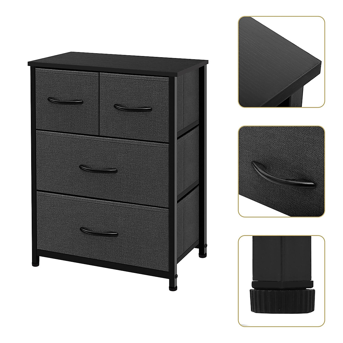 AZL1 Life Concept Dresser Storage Furniture Organizer-Large Standing Chest for Bedroom, Office, Entryway, Living Room and Closet-4 Removable Fabric Drawers, Dark Grey