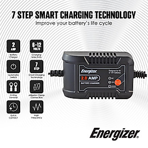 Energizer 2-Amp Battery Charger/Maintainer, 9-Step Smart Battery Car Charger, LCD Display, 6V/12V Voltage Detection for Auto, Motorcycle, RV, Boat,SUV