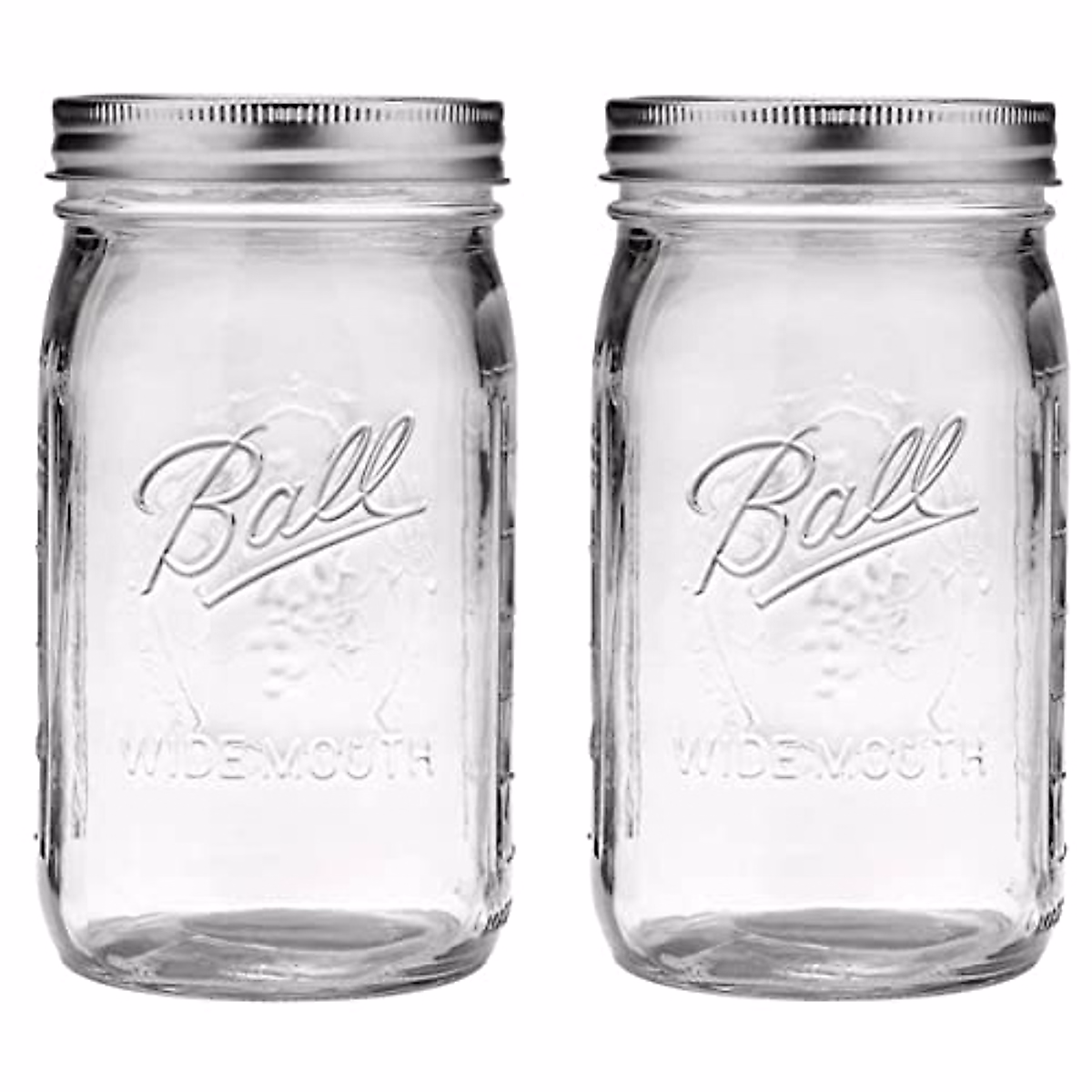 2 Mason Jar Wide Mouth 32 oz. (Quart) with Lid and Band - Clear