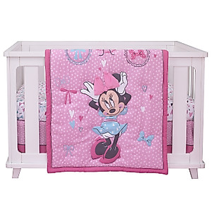 Disney Baby Minnie Mouse All About Bows 4 Piece Nursery Crib Bedding Set, Pink, Aqua
