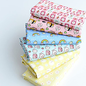 TINGCHAO Pure Cotton Fabric Simple Cartoon Cute Little Animal Rabbit Shiba Inu Sushi Drink Pattern Handmade Crafts Cloth for Sewing Girl Shirt Headband 130X50cm,A