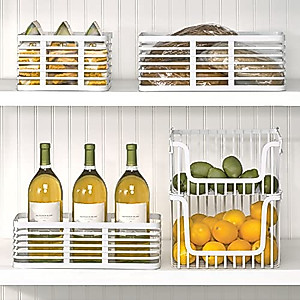 mDesign Large Stacking Wire Baskets Food Organizer Storage Metal Basket with Open Front for Kitchen Cabinet, Pantry, Cupboard, and Shelves, Organize Fruits, Snacks, and Vegetables, 2 Pack, Matte White