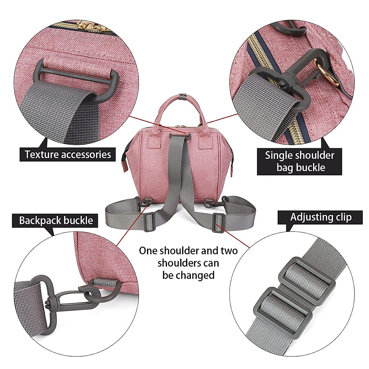 MOMIGO Diaper Bag Backpack- Baby Waterproof Multi-Function Mini Smart Diaper Bag Backpack With Insulation Pocket Baby Messenger for Outdoor & Working Mothers, Small Size (Pink)