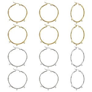 UNICRAFTALE 12 Pcs 2 Colors 304 Stainless Steel Huggie Hoop Earrings Findings 12 Gauge Large Hoop Earrings DIY Hypoallergenic Huggie Earrings with 3 Loops for Women DIY Earring Jewelry Making