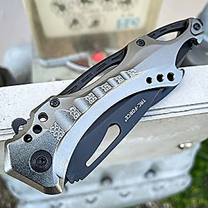 8" Grey Open Folding Pocket Knife Blade Outdoor Survival Hunting Knife for Camping by Survival Steel