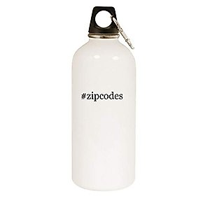 Molandra Products #zipcodes - 20oz Hashtag Stainless Steel White Water Bottle with Carabiner, White
