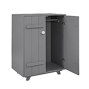 SOFTSEA Kids Wardrobe with Hanging Rod, Wooden Wardrobe Closet with 2 Doors, Freestanding Wardrobe Cabinet, Clothes Hanging Storage Rack for Boys Girls (Gray)