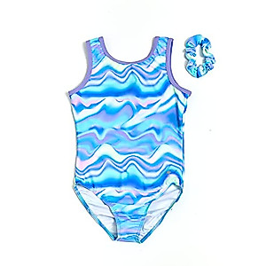 Destira Leotards for Girls Gymnastics, Cotton Candy Multi-Colored Swirls Fun Design Dance, Ballet One-Piece Outfit, Child Medium (8)