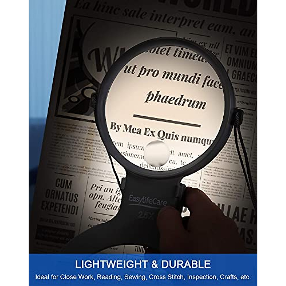 EasyLifeCare Hands Free Chest Rest LED Magnifier - Neck Wear Visual Aid Illuminated Magnifying Glass for Low Vision & Visually Impaired Seniors - Portable - Gifts for Mom, Dad, Grandmother, Women, Men