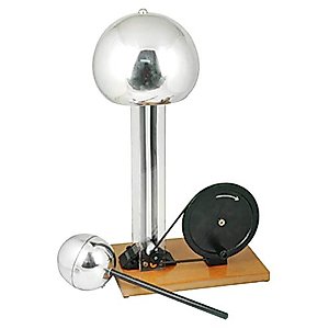 Hand Crank Van De Graaff Generator, 9.8" Sphere - Up to 100,000 Volts - Includes Assembled Base, Discharge Wand & Grounding Wire - 24" Tall - Eisco Labs
