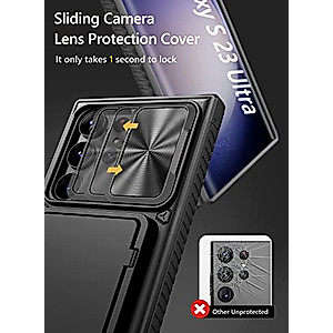 Vihibii Case with Card Holder (4 Cards) & Sliding Camera Cover & Kickstand, Shockproof Rugged Hard Back & TPU Edge Wallet Case for Samsung Galaxy S23 Ultra 5G 6.8" 2023 , Black