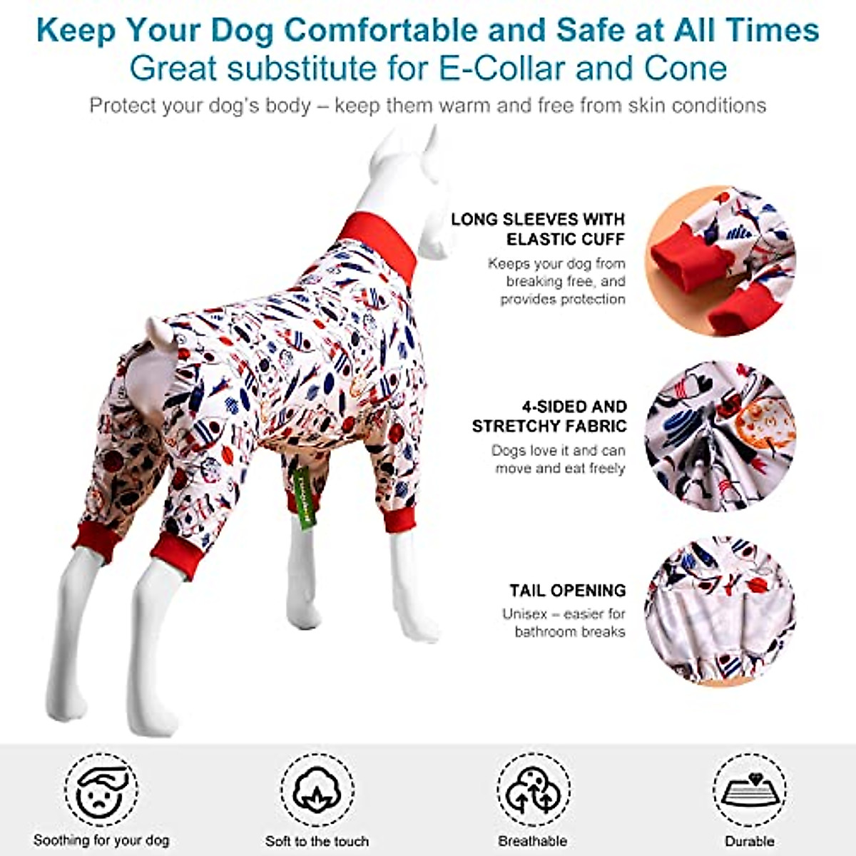 LovinPet Dog Pajamas Size XXL - Space Snow Prints, Lightweight Pullover Large Puppy Pajamas, Full Coverage Dog Pjs, Large Dog Onesie,White XXL
