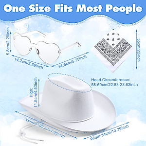 36 Pieces Adult Cowboy Hat with Bandanna Heart Sunglasses Unisex Felt Cowboy Hat Men Women Western Party Hat Cowboy Costume (White)