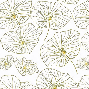 Nukofal Lotus Leaf Wallpaper Peel and Stick Wallpaper Lotus Floral Wallpaper 17.7In x 118.1In Leaf Contact Paper Gold and White Wallpaper Modern Removable Wallpaper Self Adhesive Wall Paper Vinyl