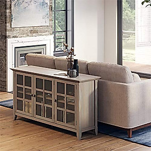 Solid Wood Storage Cabinet with Tempered Glass Doors, Multi Functional Sideboard with Adjustable Shelf for Living Room, Bedroom and Kitchen, Entryway Shoe Organizer in Distressed Grey