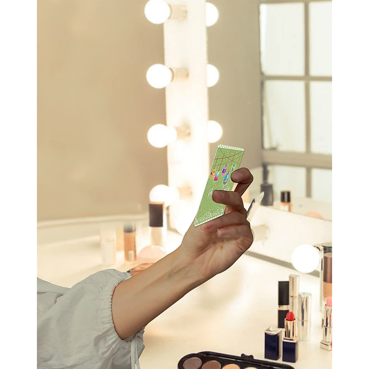 Carosoffe Easter Small Compact Mirror for Purse, Easter Egg White Line Hand Draw Green Travel Makeup Mirror for Women Men, Rectangular Handheld Compact Pocket Mirror 2 PCS