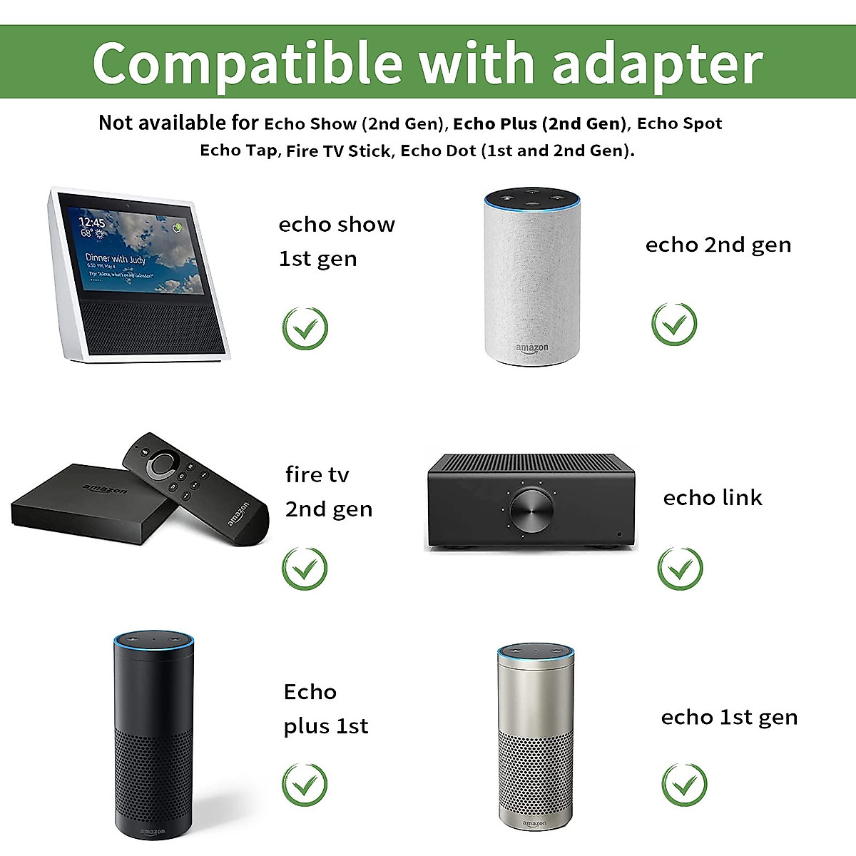 21W Charger Power Cord, Compatbile with Alexa Echo 1st 2nd Generation, Echo Show 5 3rd Gen, Echo Show 1st Gen, Echo Plus 1st Gen, Echo Look, Echo Link, 15V 1.4A AC Power Adapter.