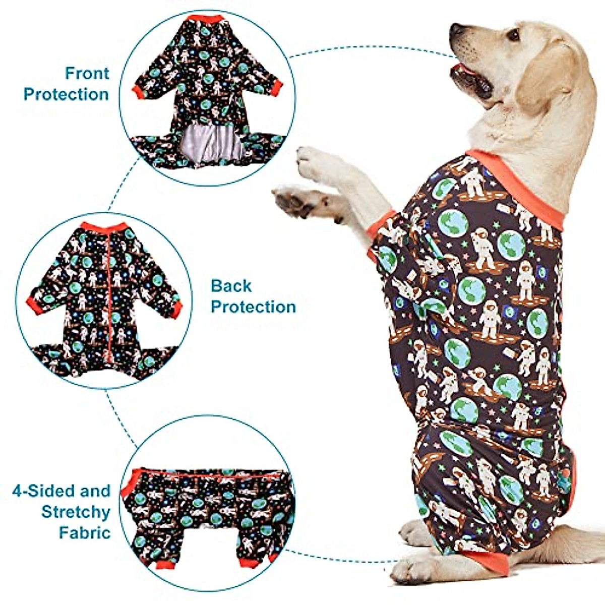 LovinPet Dog Shirt/Dog Onesie XL/Dog Sun Shield Shirt/Space Astronauts Black Print/Lightweight Pullover, Large Puppy PJ's/Full Coverage Dog PJ's/XL