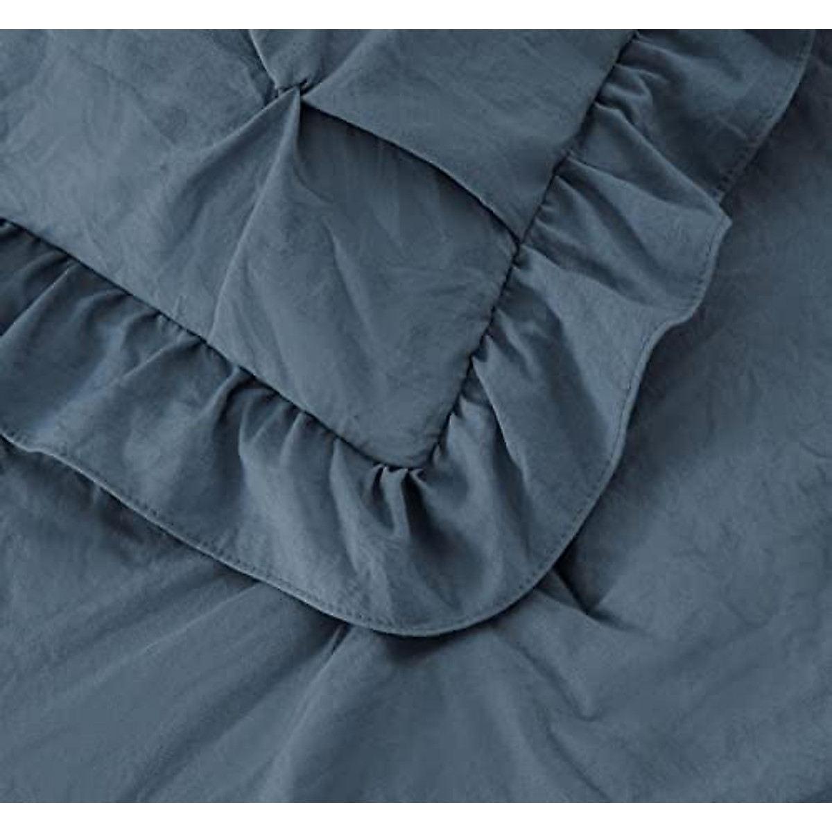 Chezmoi Collection Aria 3-Piece Pinch Pleat Pintuck Ruffle Skirt Bedspread Set - French Country Chic Farmhouse - California King, Dusty Blue