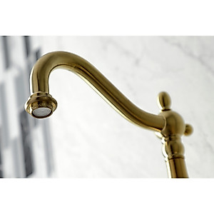 Kingston Brass KS1267ALBS Heritage 8-Inch Centerset Wall Mount Kitchen Faucet with Brass Sprayer, Brushed Brass