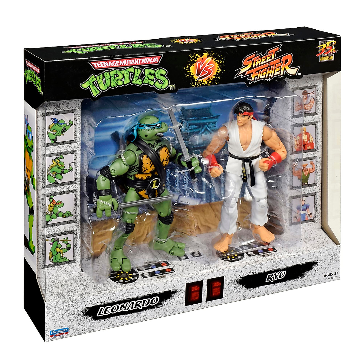 BANDAI 2 Pack | Teenage Mutant Ninja Turtles Leonardo Vs Street Fighter Ryu Action Figures | 6'' and Turtle with Articulation, P81251
