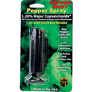Pepper Shot Bundle - Lot of (4) 1/2 oz Keychain 10% OC Pepper Spray Units w/Injection Molded Holster in Black (2) and Pink (2)