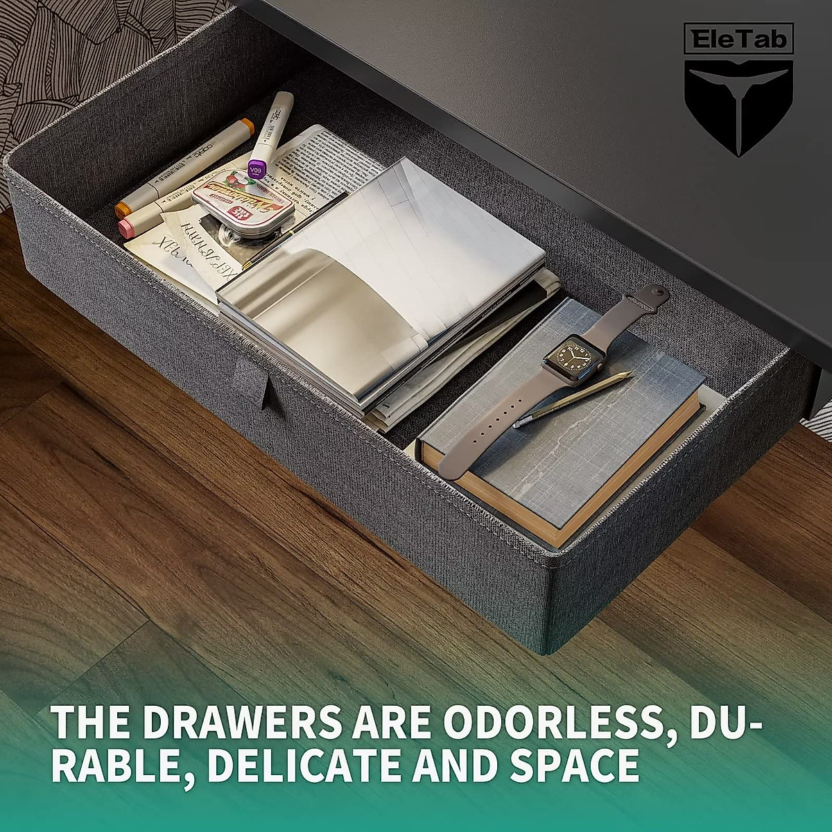 EleTab 48 x 24 Inch Electric Standing Desk with Drawer, Stand up Desk Adjustable Height for Home Office, Sit Stand Computer Desk, Ergonomic Workstation Black Steel Frame/Rustic Brown Tabletop