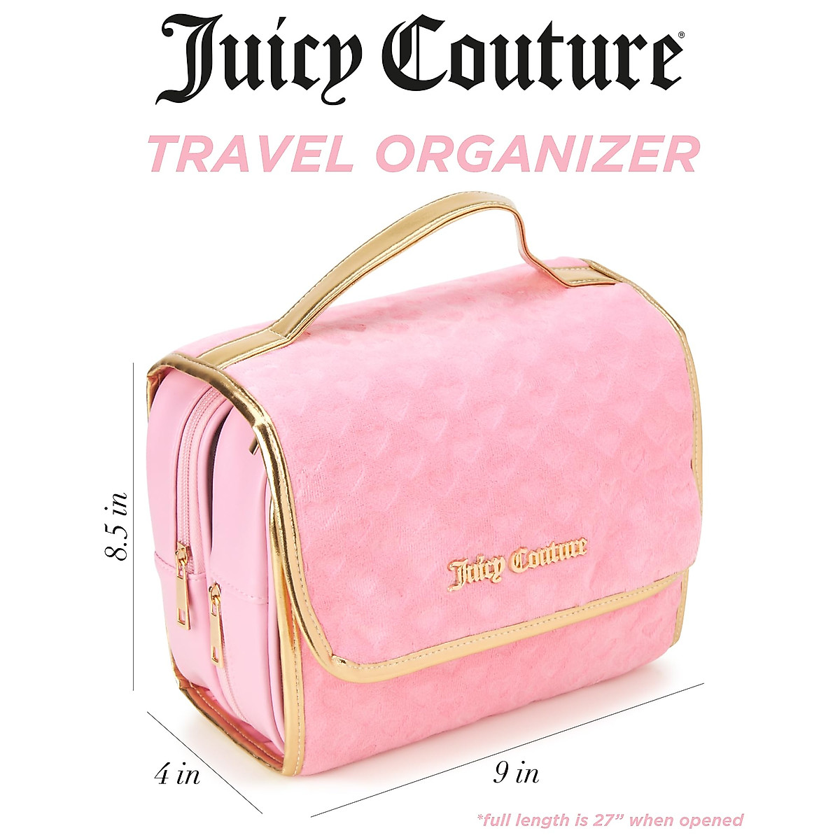 Juicy Couture Women's Toiletries Bag - Travel Makeup and Toiletries Hanging Organizer Set - Makeup Organizer Hanging Case Set, Pink