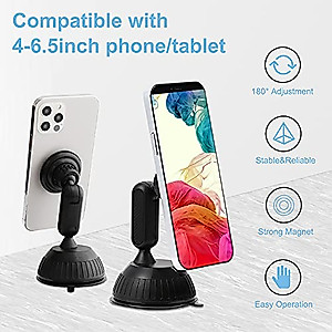 SALEX Magnetic Phone Mount with Suction Cup for Car Dashboard, Windshield. Black Cell Phone Holder in Car. Universal Adjustable, Rotatable Mobile Phone Bracket for Gadgets, Smartphones, Tablets, GPS.