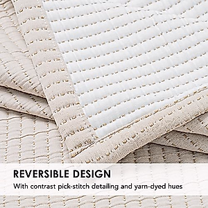 EVERGRACE Quilt King Size, Ultra Soft Cotton Blend Quilt Sets, Pre-Washed Channel Pick Stitch Bedding Sets, Reversible Oversized Bedspread, Lightweight Matelasse Coverlet with 2 Shams, Beige