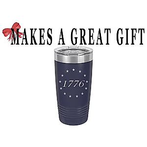 Rogue River Tactical Betsy Ross 1776 American USA Flag 20 Oz. Travel Tumbler Mug Cup w/Lid Vacuum Insulated Hot or Cold Military Vet Gift (Blue)