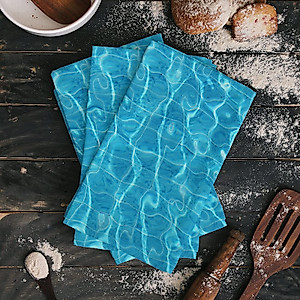 Kitchen Towels Set Swimming Pool Dish Towel Clean Water Wave Blue Summer Dishcloths 4 Pack, 18x28 Inches Absorbent Soft Cotton Dish Cloths Bar Towels & Tea Towels